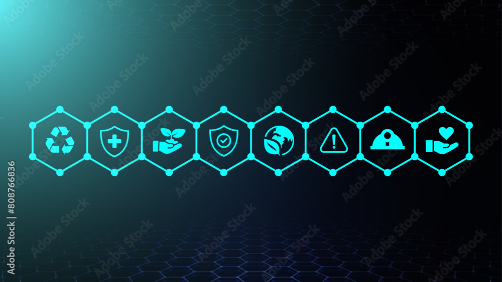 HSE concept icons banner vector illustration icons, on abstract ...