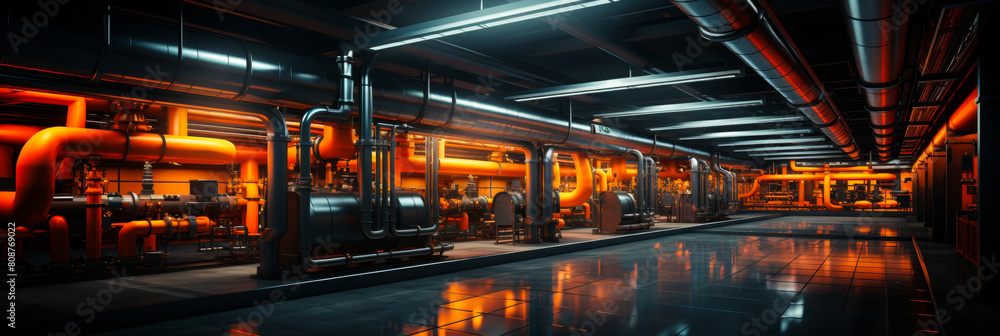 Professional engineers analyzing industrial pipe layout blueprints ...