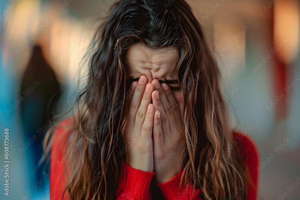 Teenage girl covering face, symbolizing high school bullying and ...