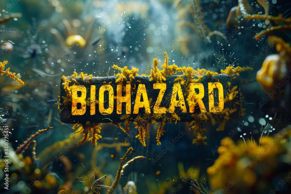 biohazard warning sign in water, AI generative, Ocean pollution concept ...