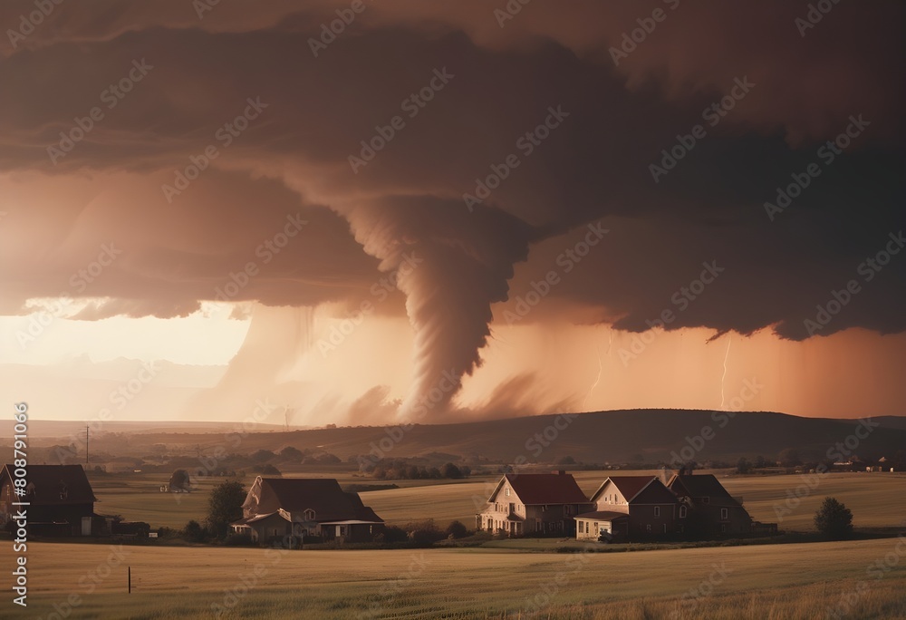 Tornado backdrop: twister rips up the ground. Stock Photo | Adobe Stock