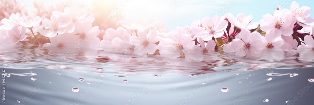Spring flower abstract pastel pink sakura banner with frame of tender ...
