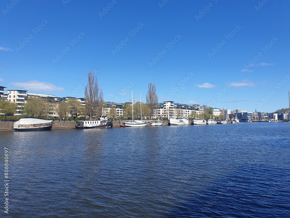 Waterfront of Stockholms Södermalm in the sun (photographed from ...