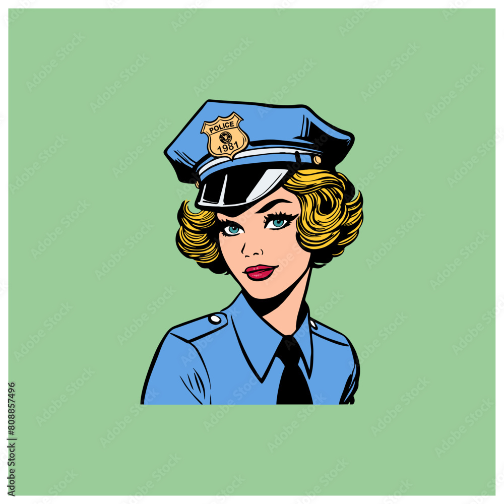 police woman cover girl pinup vintage Stock Vector | Adobe Stock