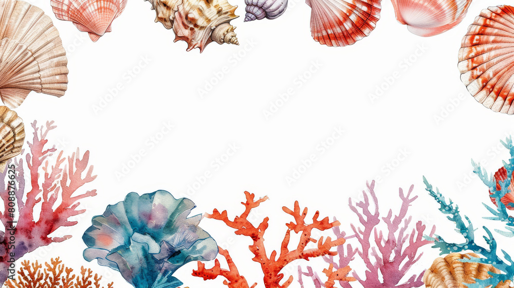 Watercolor painting coral reef ocean theme frame border. Stock ...