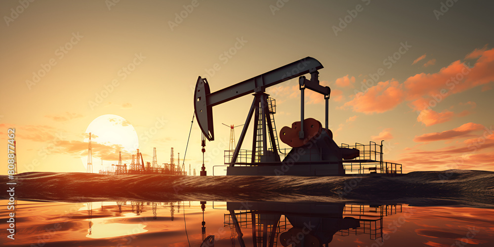 Oil drilling rigs in an oil field in the desert Extracting oil from the ...