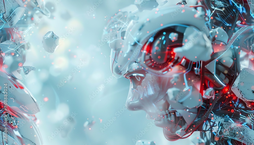 Capture a lateral view of futuristic technologies interacting with ...