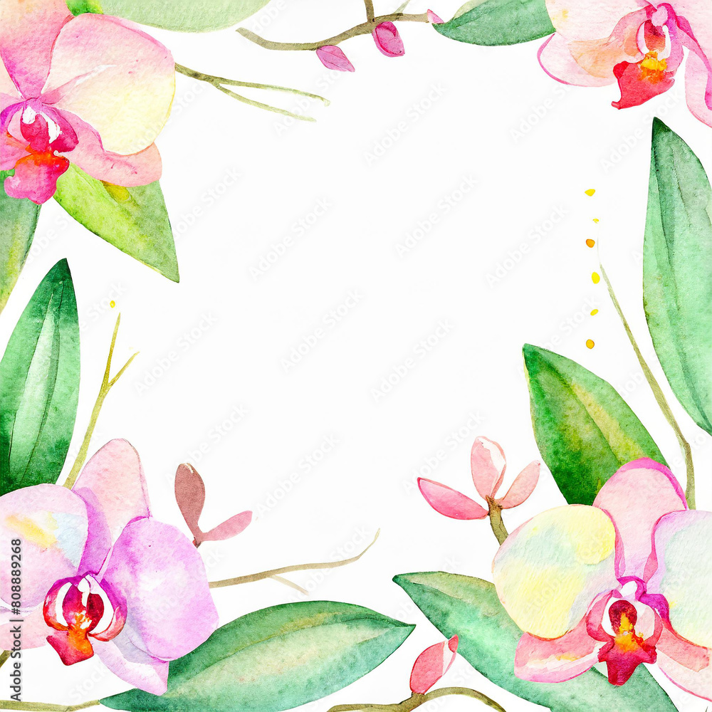 Watercolor orchid flower frame border background Stock Illustration ...
