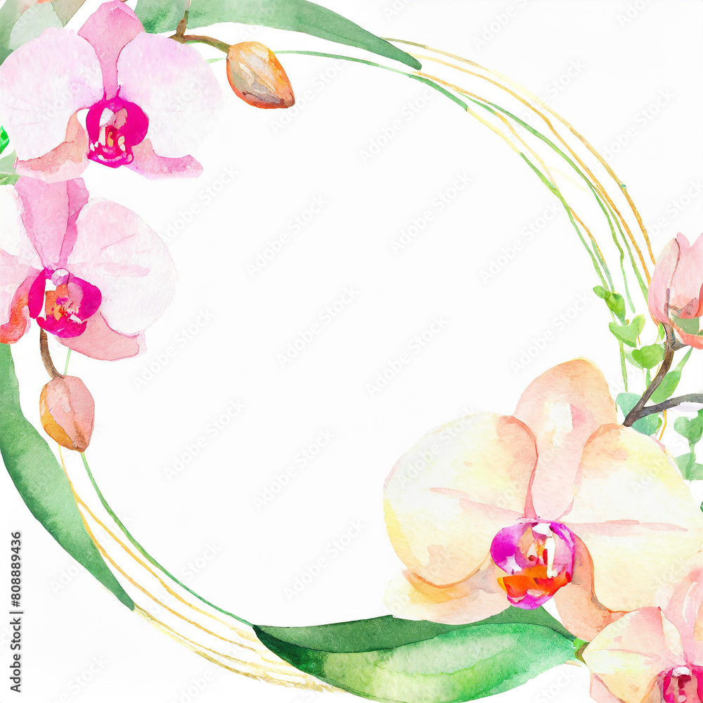 Watercolor orchid flower frame border background Stock Illustration ...