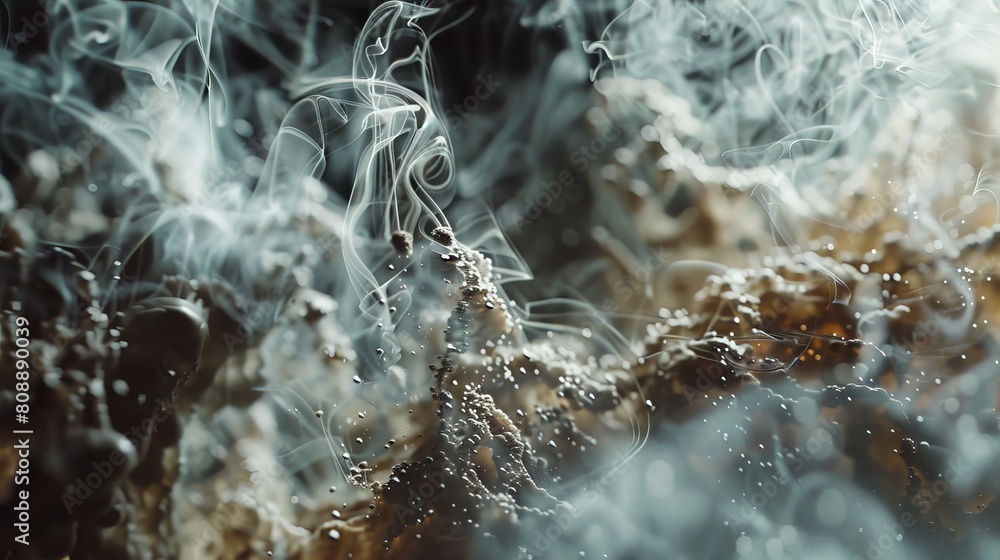 A hyperrealistic closeup of cigarette smoke, revealing the intricate ...