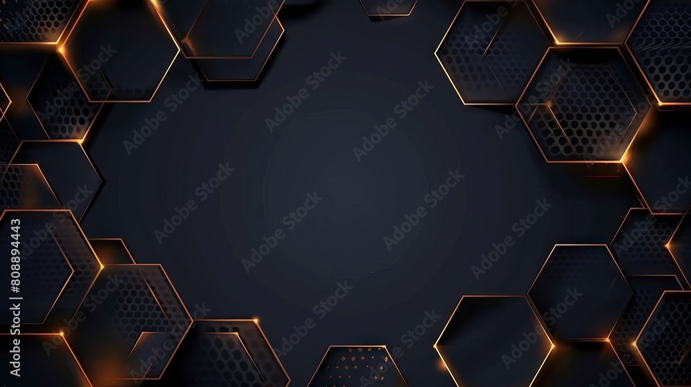 Vector dark background with a hexagon pattern and golden text "L ...