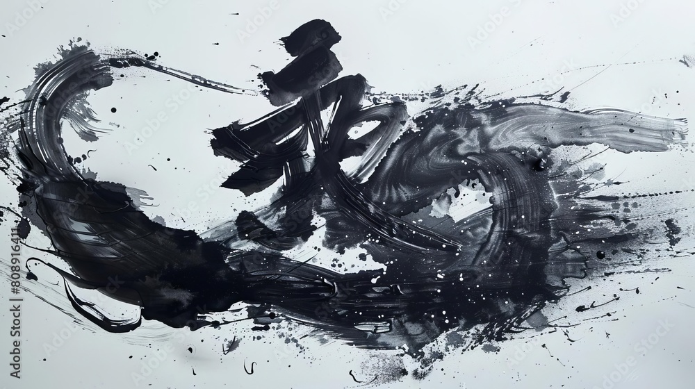 Zoom in on the rhythmic motion of a calligraphers brush as it elegantly ...