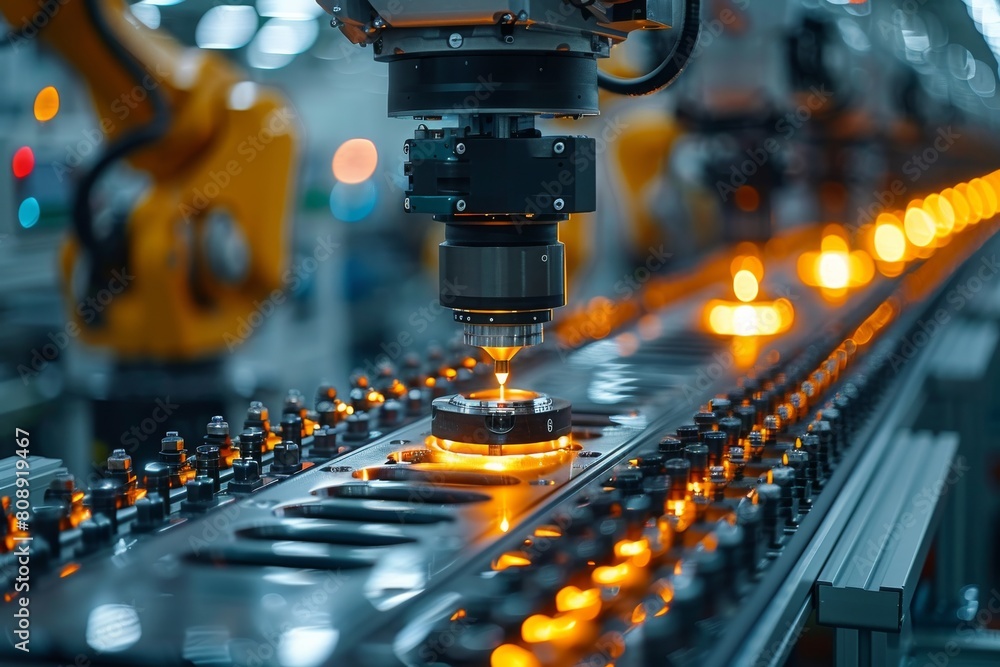 This image captures a robotic arm precisely placing components during ...
