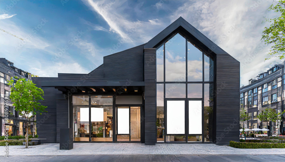 Outdoor mockup,store template,front view black of generic store facade ...