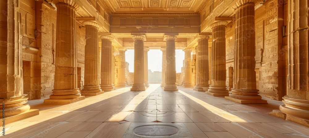 Greek temple interior with column. Landmark ancient religion building ...