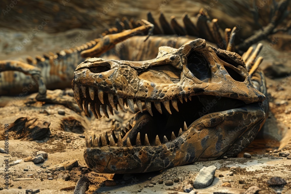 dinosaur fossils unearthed and displayed 3d rendering Stock Photo ...
