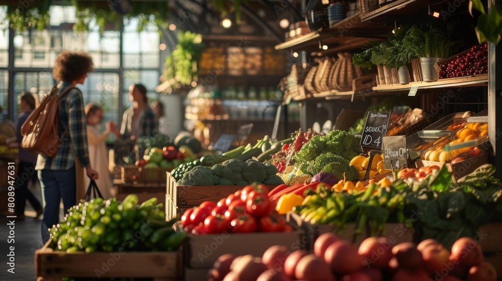 This image showcases a bustling outdoor market under a pergola, where ...