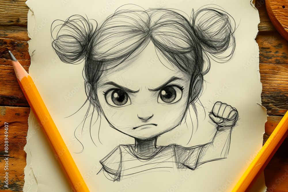 Foto de Photo of a cartoon style drawing of a young rebellious girl ...