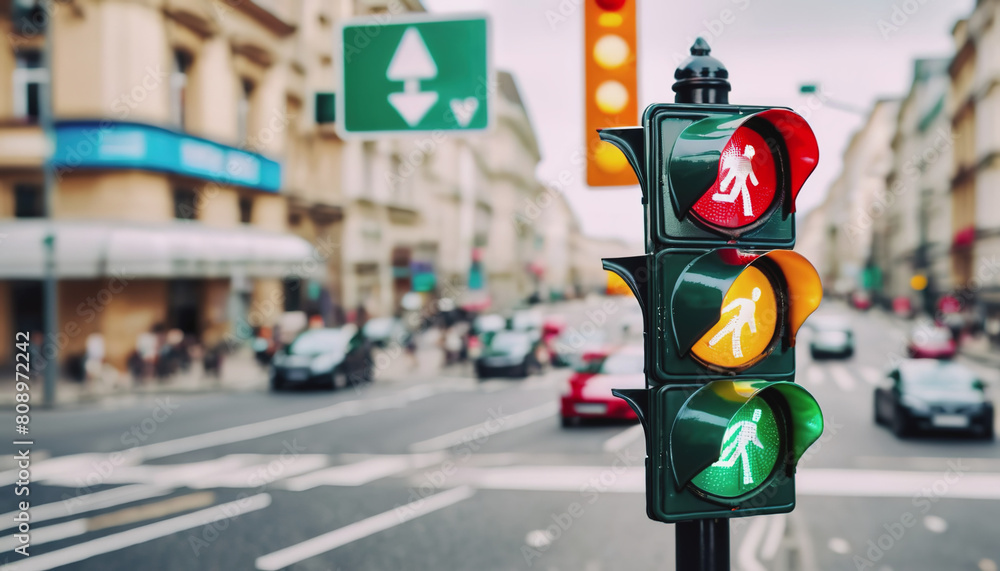 Traffic lights over urban intersection. International Traffic Light Day ...