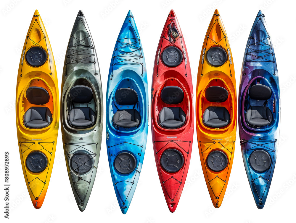 Various kayaks lined up from top view isolated on transparent ...