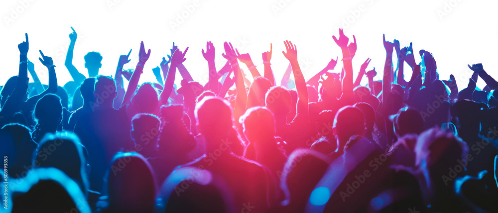 Silhouette of concert crowd with vibrant stage lights isolated on ...