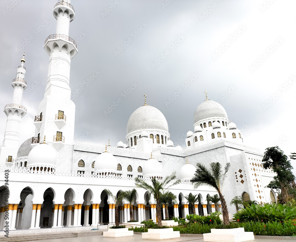 Selective focus. Sheikh Zayed Mosque is the largest mosque in the city ...