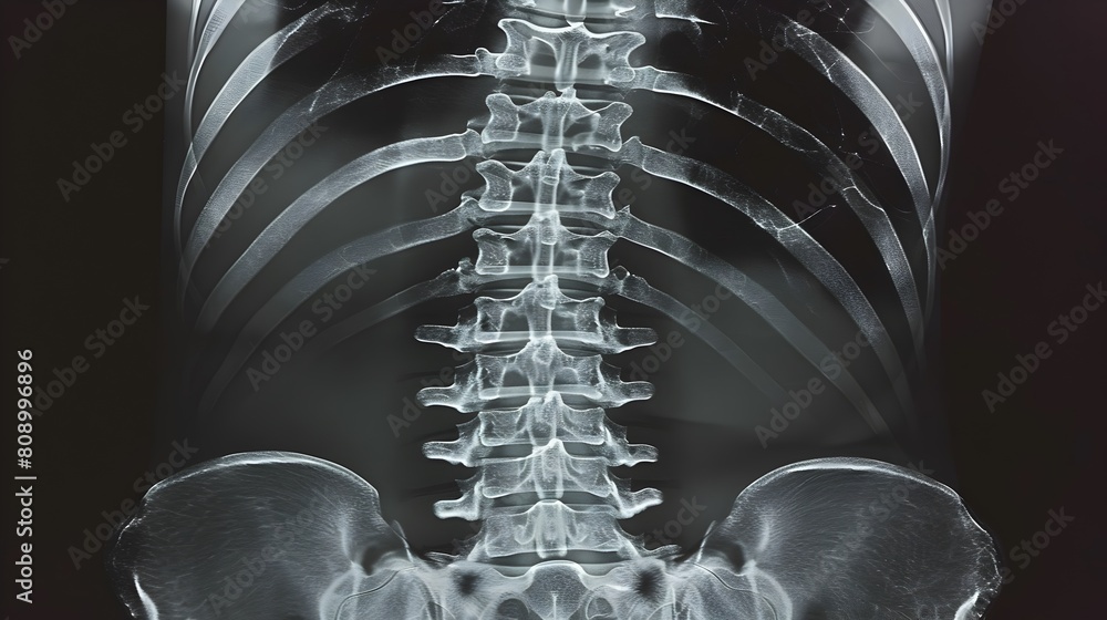 Detailed Skeletal X-Ray Highlighting the Spinal Column Anatomy Stock ...