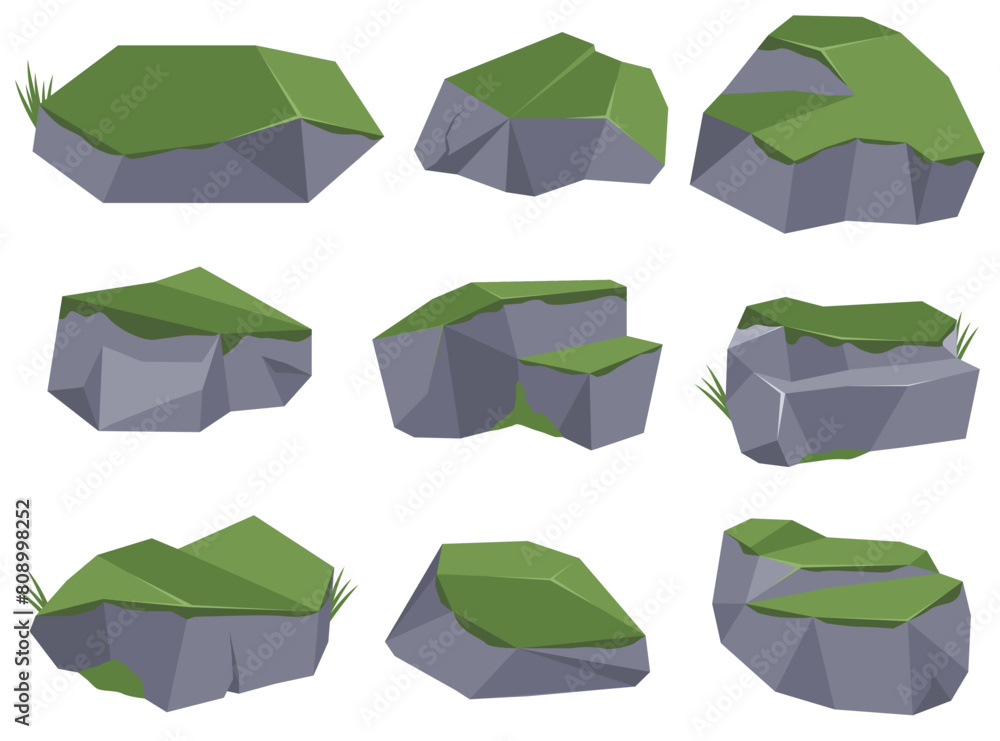 Rock stone set cartoon. Cartoon game art rocks and stones. Stones ...