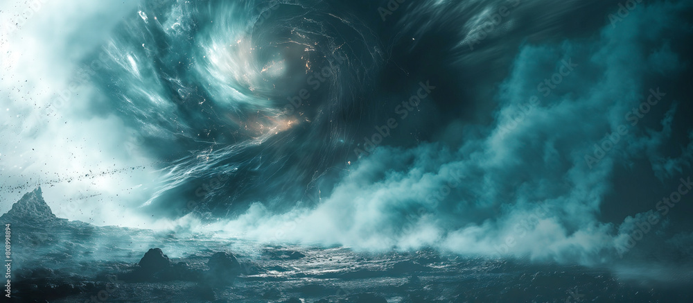 Artistic representation of spacetime bending into a vortex, depicting a ...