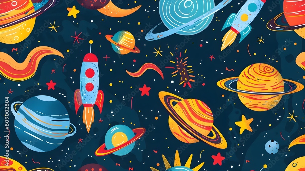 Colorful and Playful Outer Space Themed Cover Art for Grade School ...