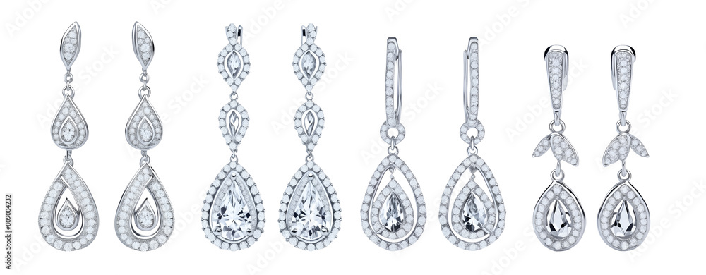 Set of beautiful teardrop bridal dangle earrings isolated on ...