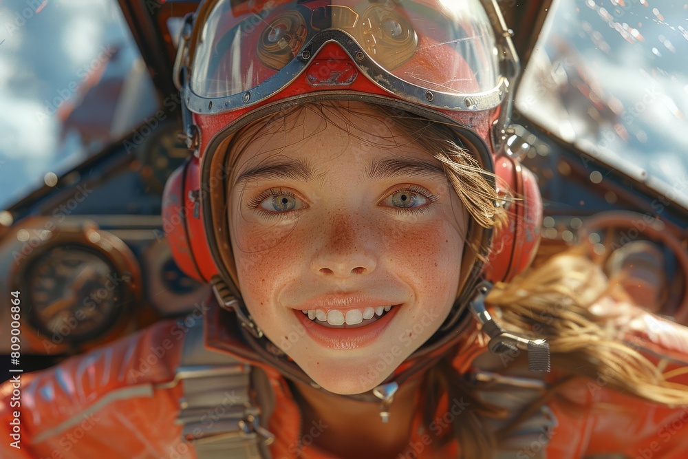 Enchanting illustration portrays young girl pilots in vintage flight ...