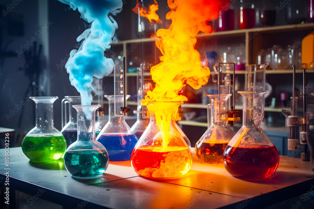 Explosion fire accident dangerous laboratory experiment test tubes ...