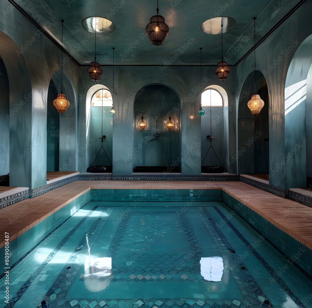 Foto de Swimming pool in the style of Moroccan Architecture in bright ...