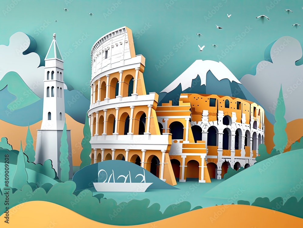 Paper cut art historical landmarks flat design front view travel theme ...