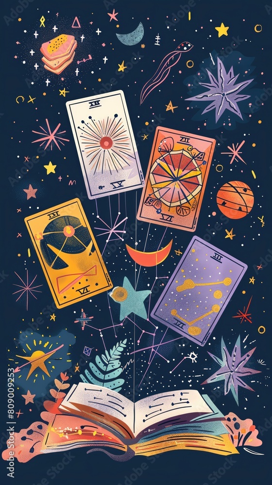Tarot astrology connections flat design top view celestial theme ...