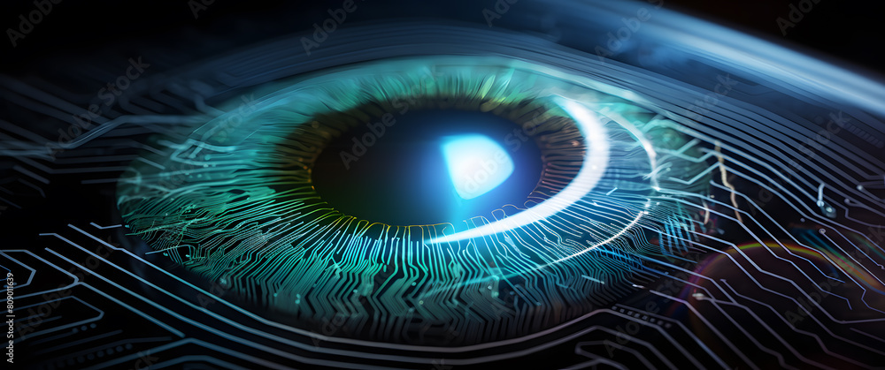Visualization of Circuit Board CPU form eye pupil Processor Starting Digitalization Process and ...
