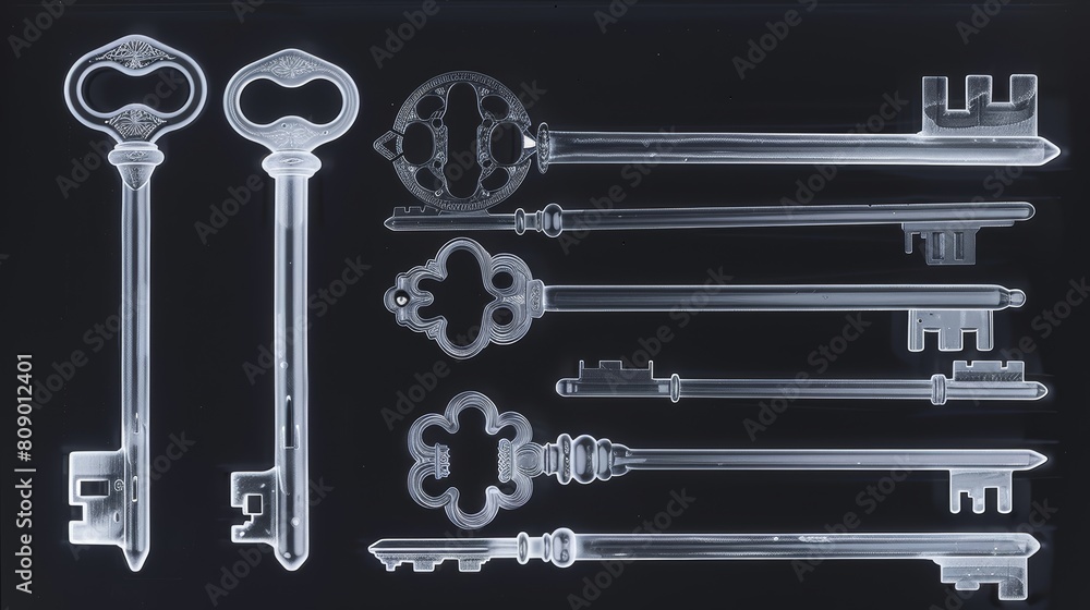 Master Key Set in X-ray, A close-up X-ray scan displaying a set of ...