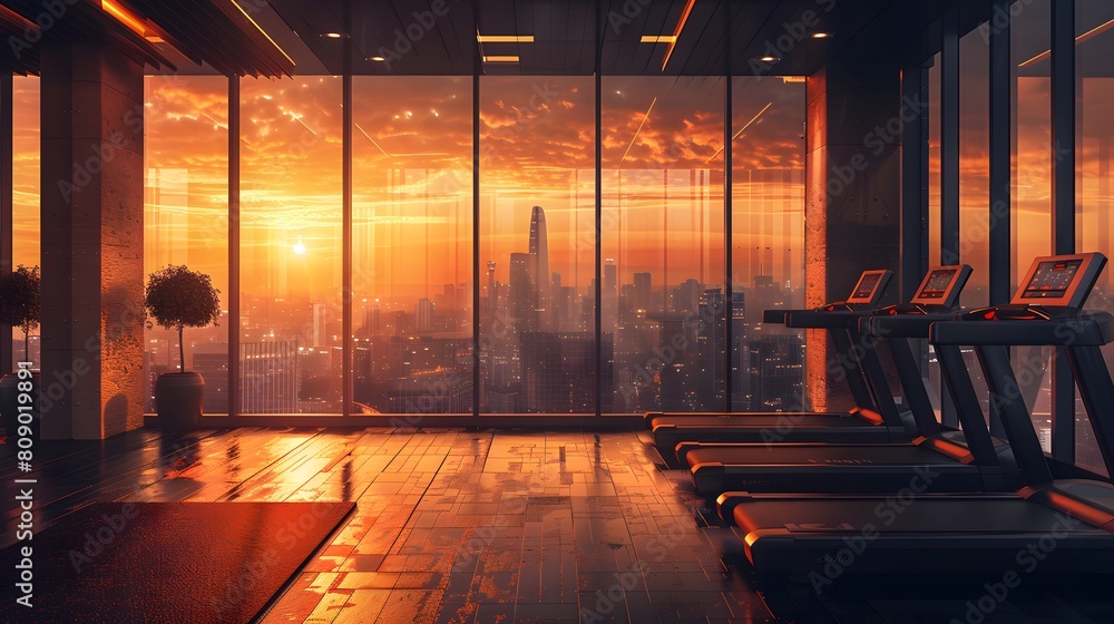 High-end luxury fitness in a high-rise building Looks comfortable with ...