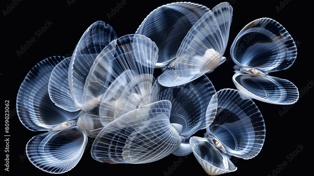 Transparent Clam Shells in X-ray, Detailed X-ray showing a collection ...