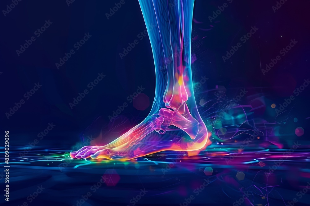 Digital illustration of an injured foot pain with vibrant colors and ...