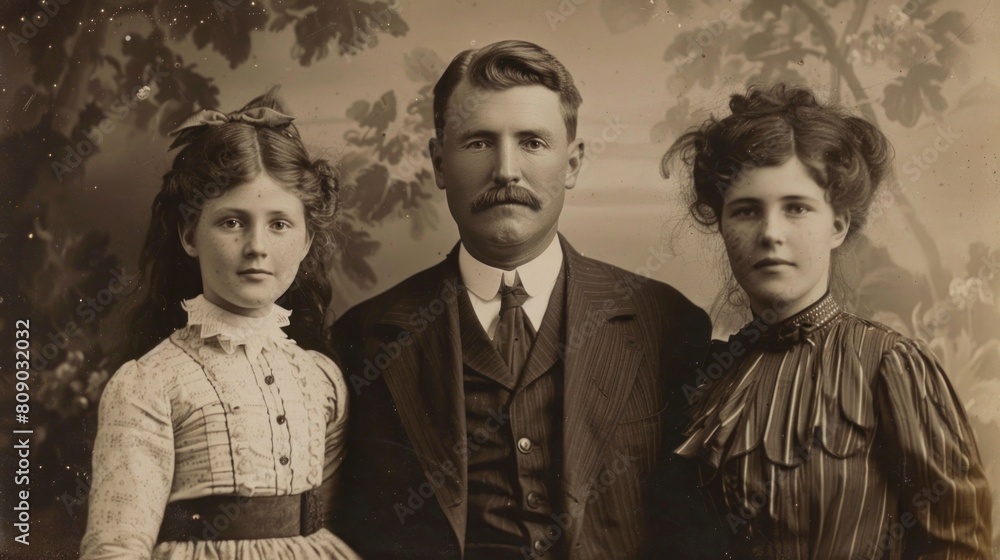 old photograph of a traditional family in good condition, black and ...