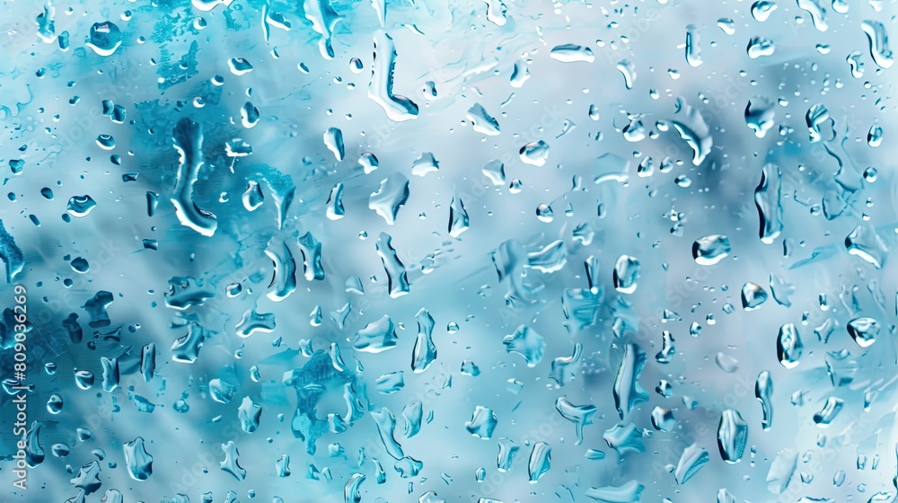 watercolor blue background raindrops on a window for rainy weather ...