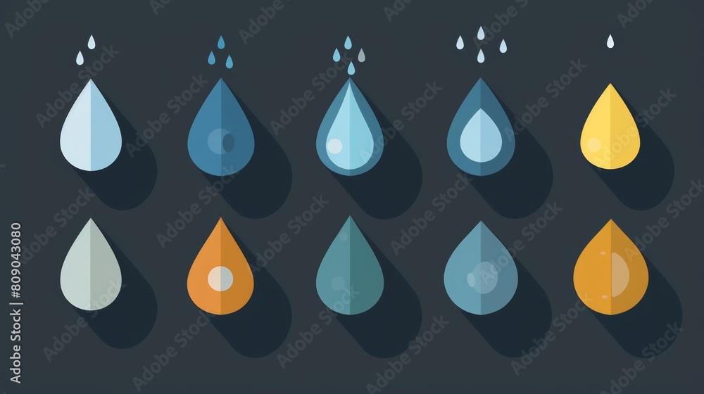 Raindrop Icon Set, A set of minimalist raindrop icons, featuring ...