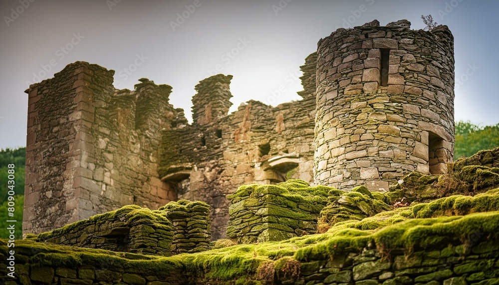 castle ruins, featuring the rugged beauty of crumbling walls and moss ...