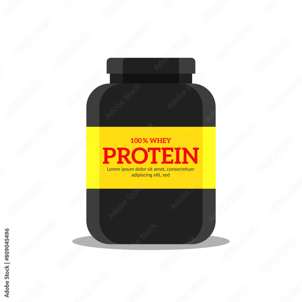 Protein powder bottle flat vector illustration on white background ...