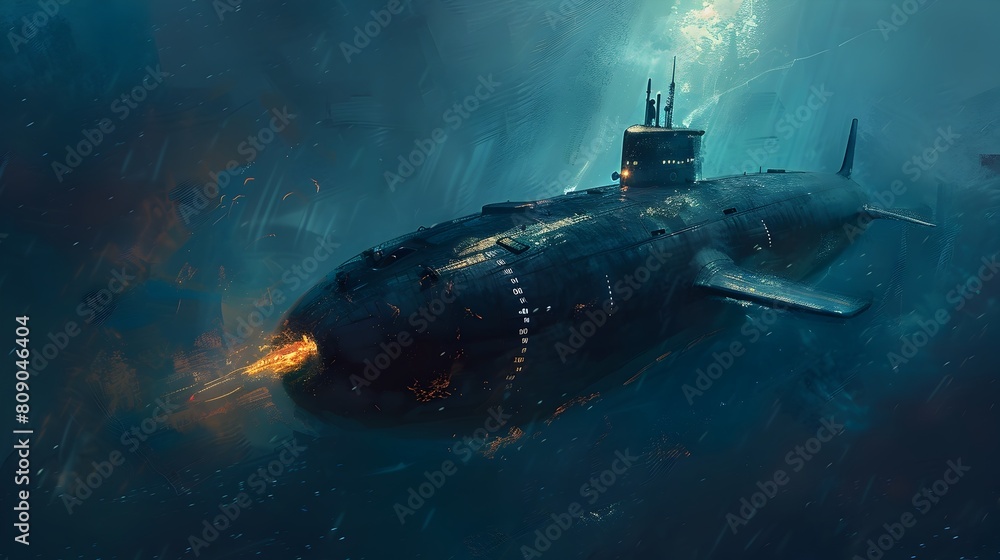 of Nuclear Submarine Emerging from Ocean's Depths Powered by Advanced ...