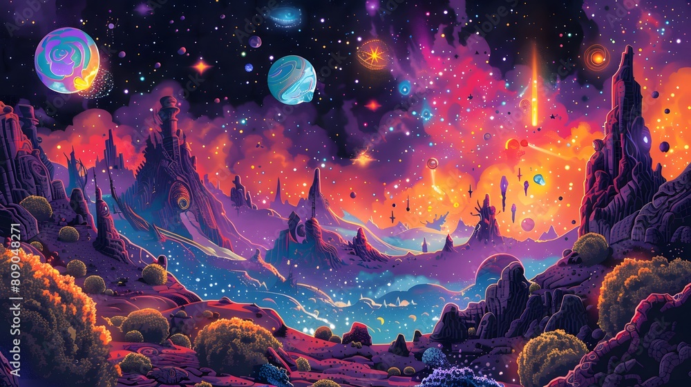 colorful planets and outer space writhe with wonder, dazzling the eyes ...