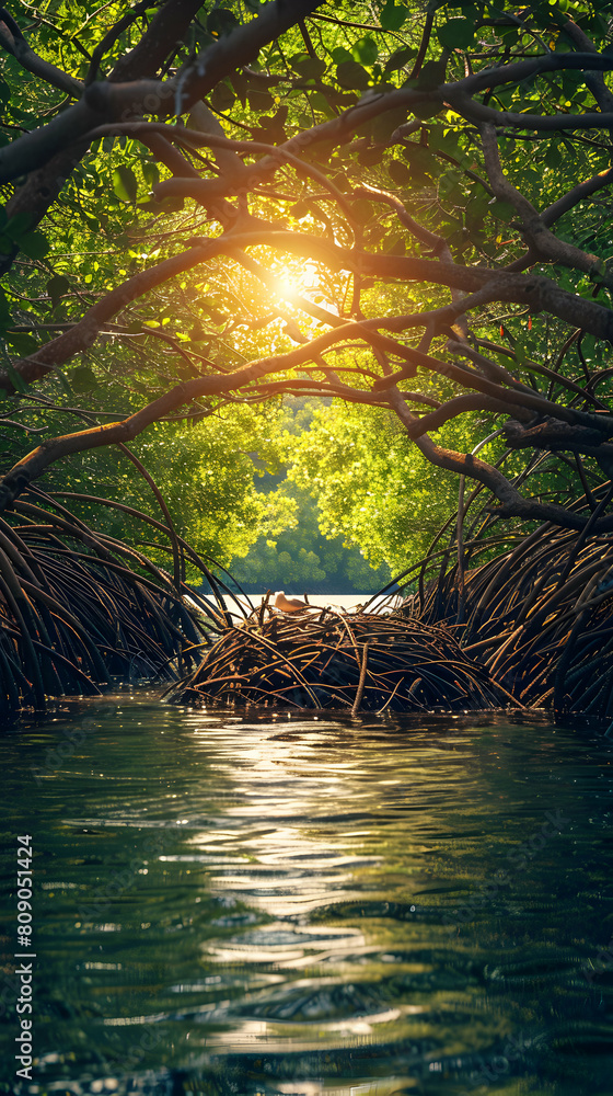Birds Nesting Among Mangrove Roots - A photo realistic concept ...