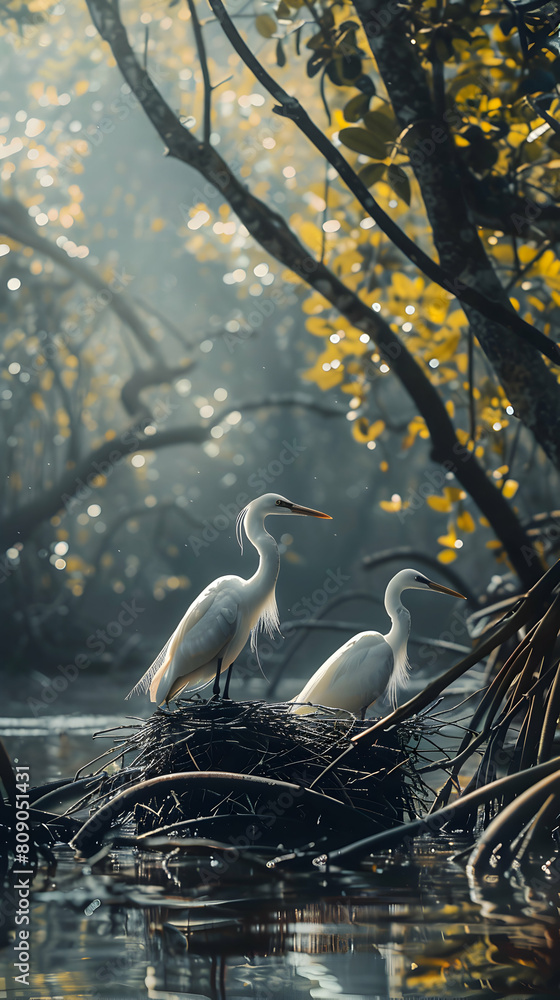 Birds Nesting Among Mangrove Roots: A Photo Realistic Concept ...